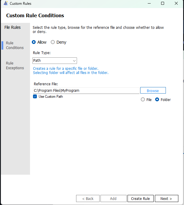 When I add a folder path of an installed program in Program files to the allow list of WDAC, it ...