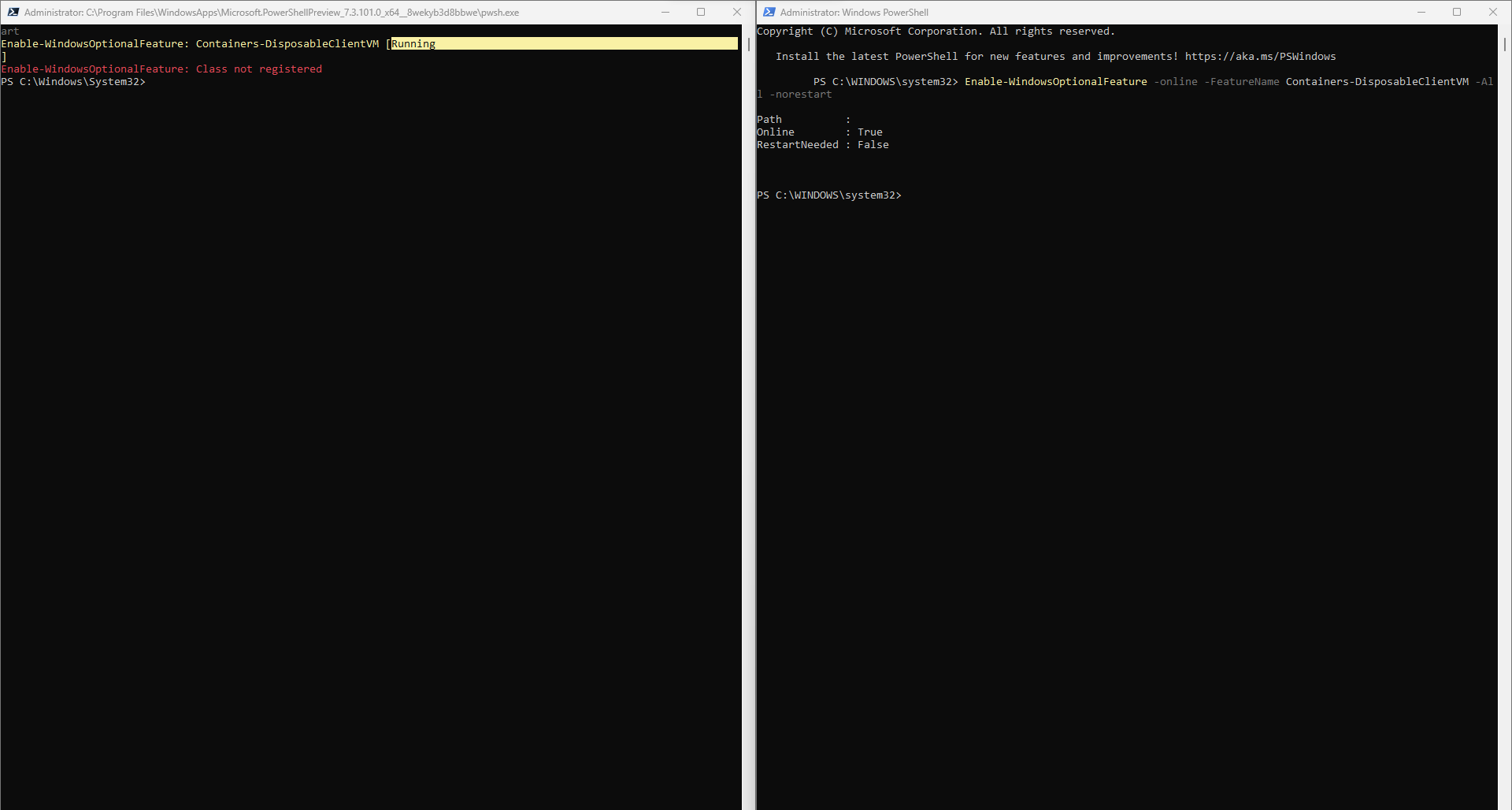 Class not registered Error when trying Enable-WindowsOptionalFeature in 7.3.0-rc.1 · Issue ...