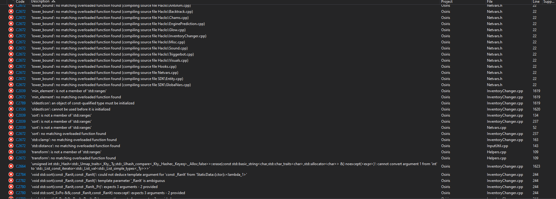 A lot of errors when compiling. · Issue #2936 · danielkrupinski/Osiris · GitHub