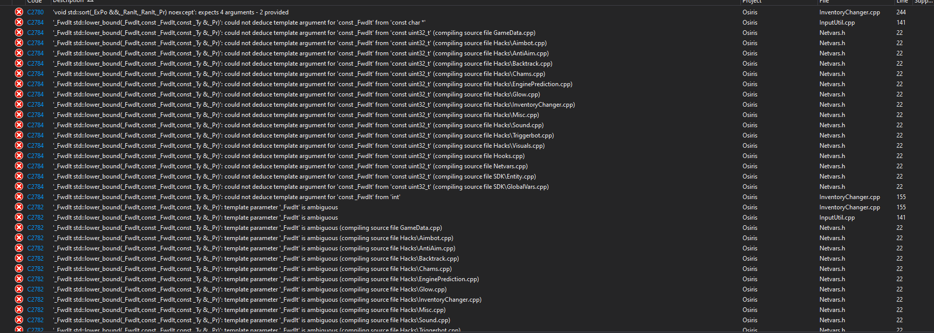A lot of errors when compiling. · Issue #2936 · danielkrupinski/Osiris · GitHub