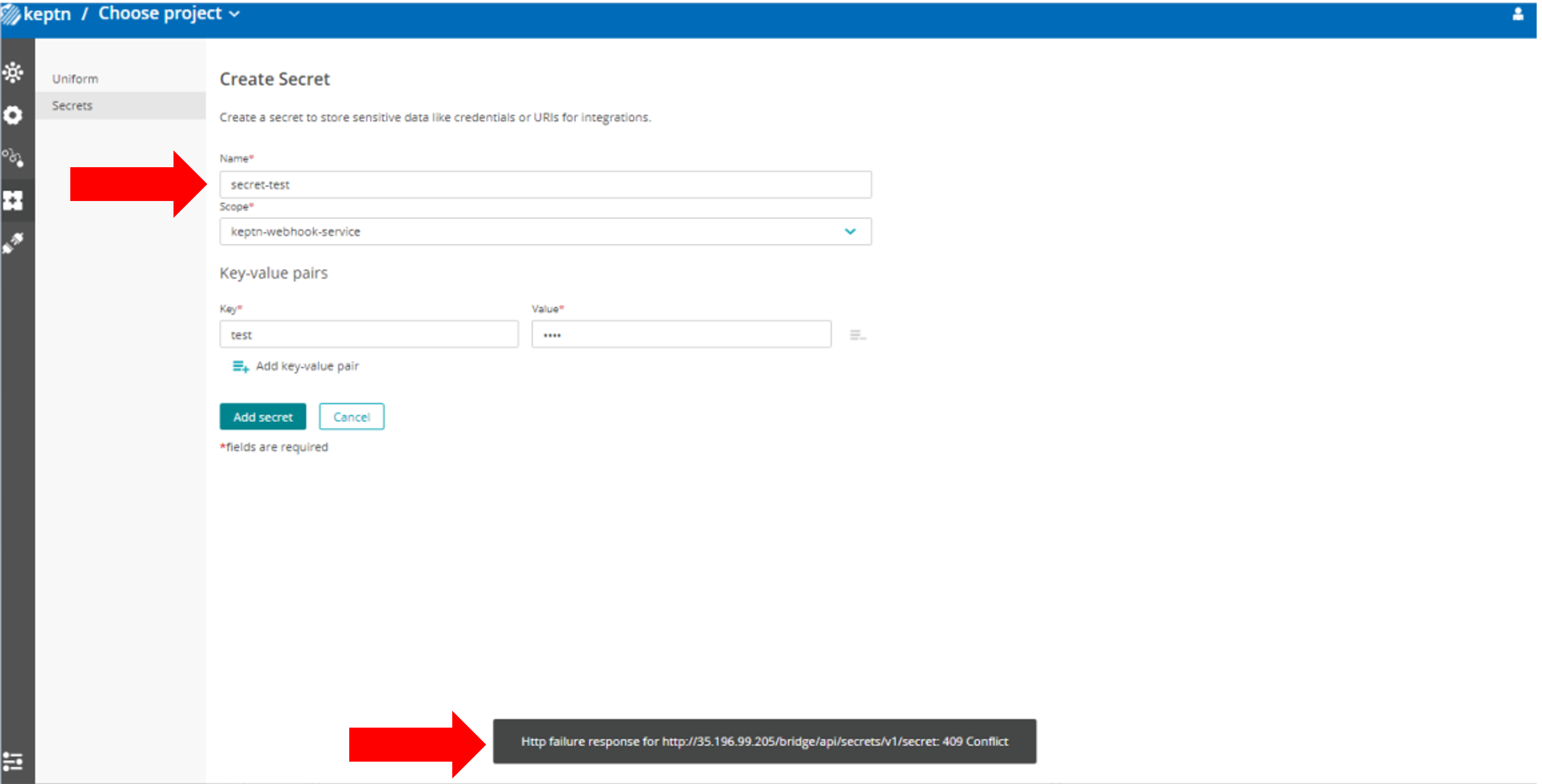 Proper error message when secret is already available · Issue #6297 · keptn/keptn · GitHub