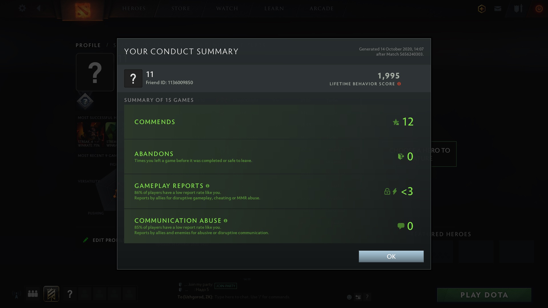 Behavior score on new account Issue · Issue #1838 · ValveSoftware/Dota-2 · GitHub