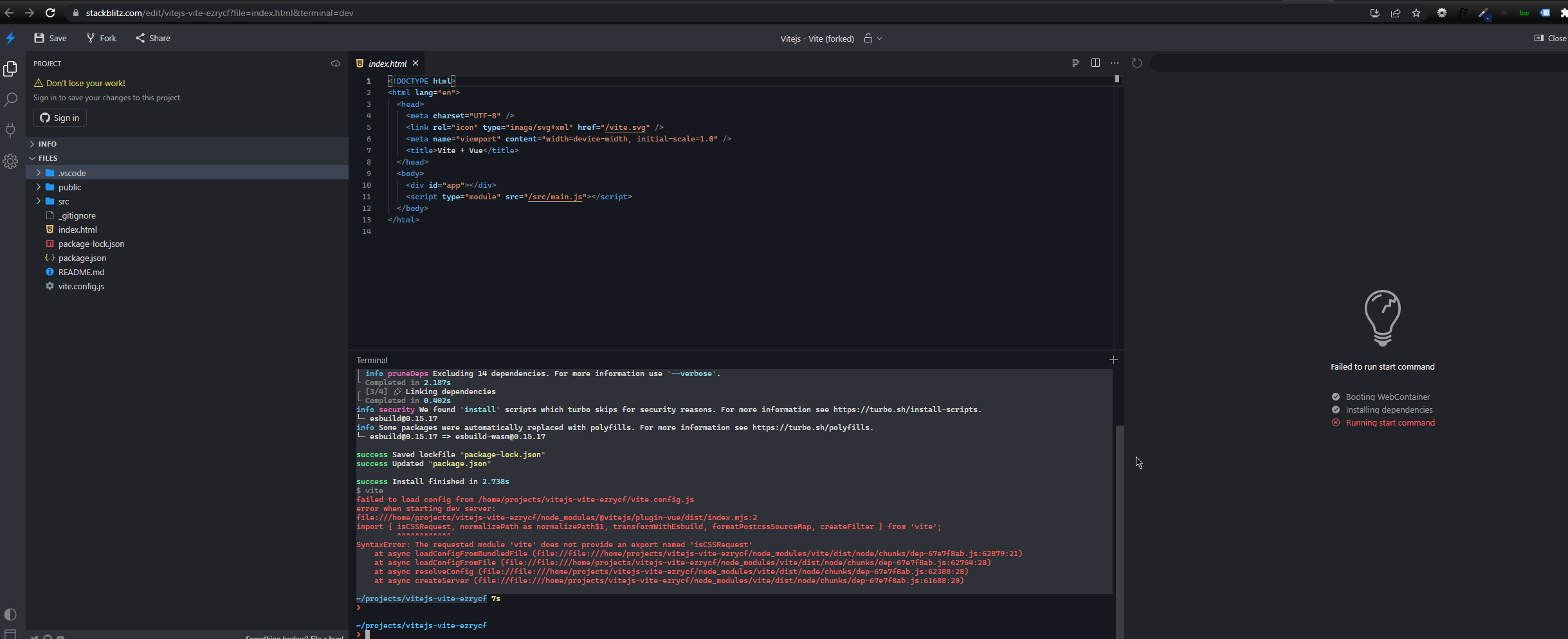 Failed To Load Config · Issue 914 · Stackblitzwebcontainer Core · Github