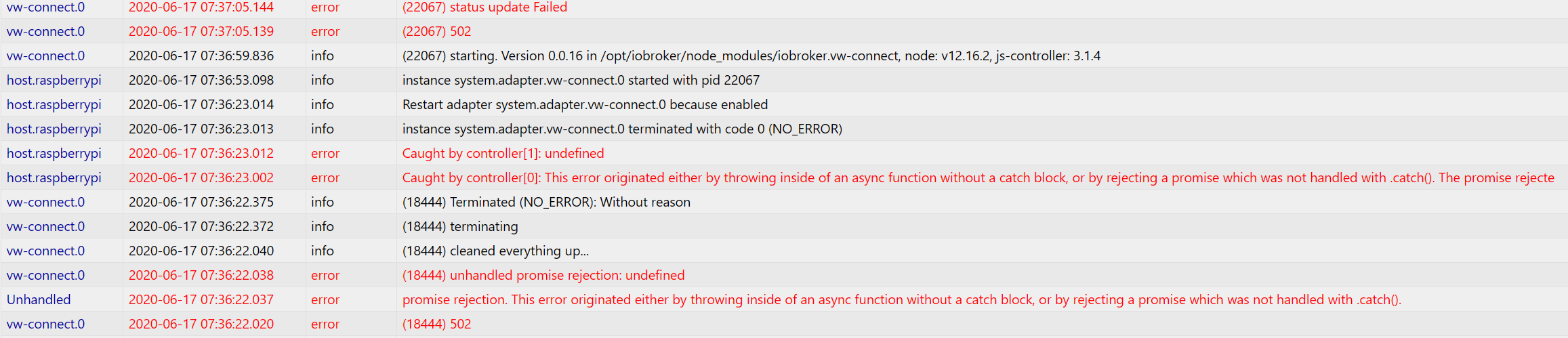Status update failed · Issue #16 · TA2k/ioBroker.vw-connect · GitHub