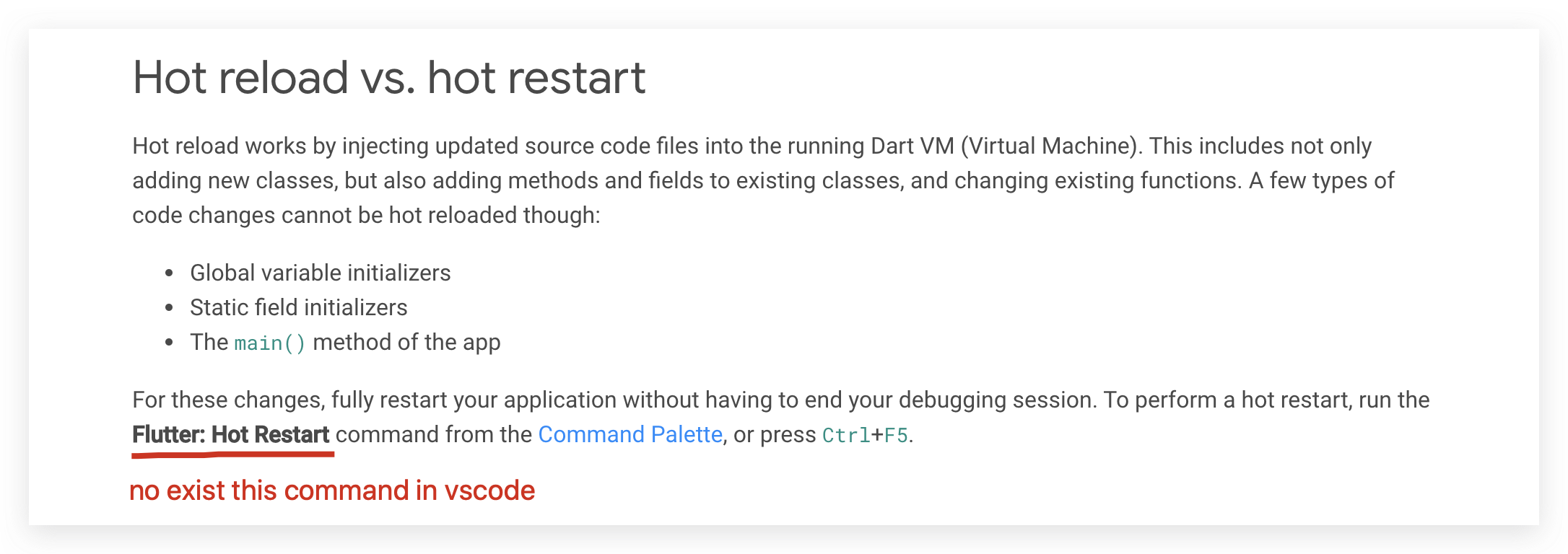 Hot reload and hot restart commands not displaying in VSCode as shown in 'Visual Studio Code ...