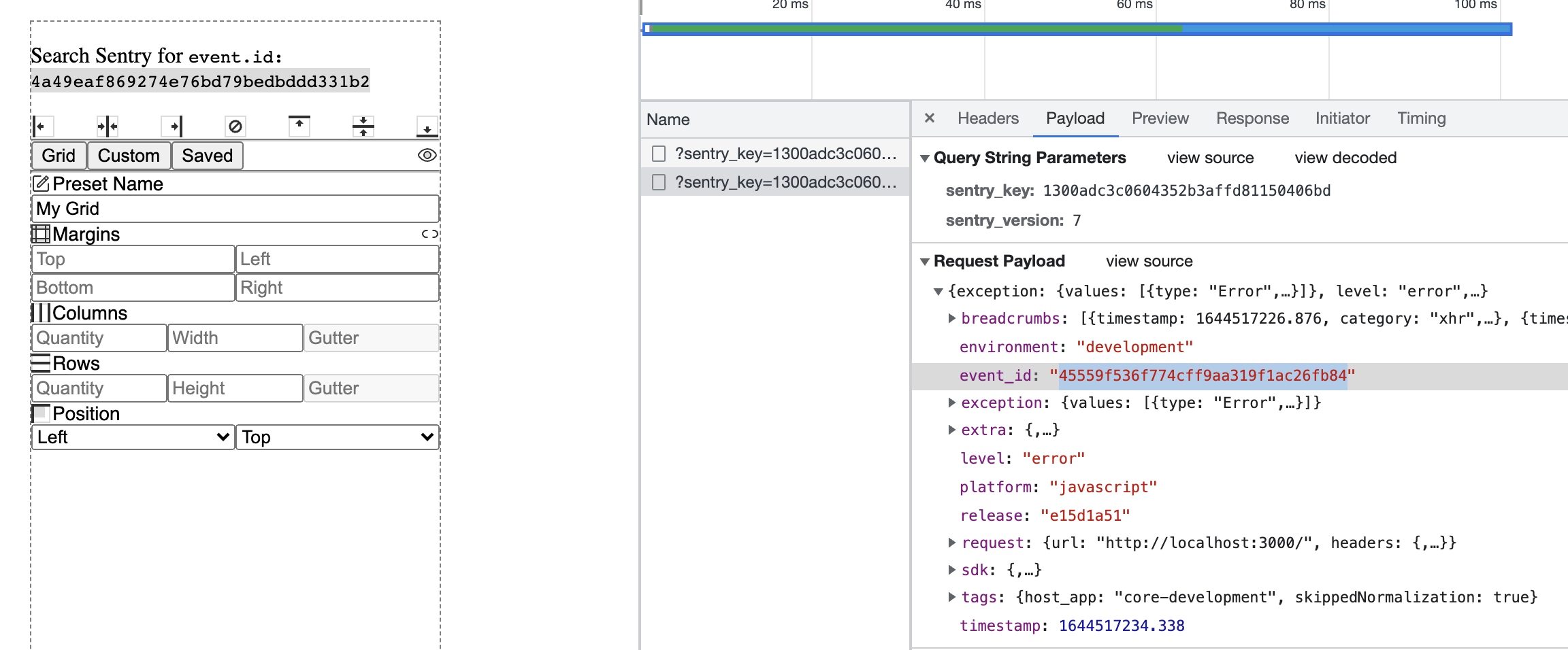 @sentry/react error boundary eventId does not match event id in the ...