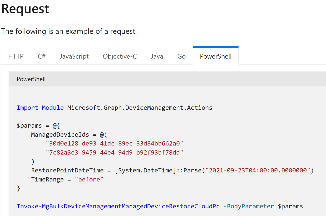 The bulkRestore API PS script is incorrect · Issue #1165 · microsoftgraph/msgraph-sdk-powershell ...