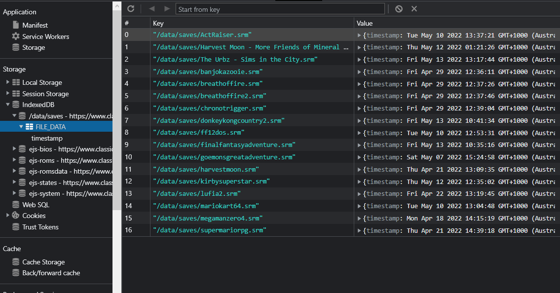 IndexedDB grabbing SRAM saves - Primary key missing name? · Issue #235 · EmulatorJS/EmulatorJS ...