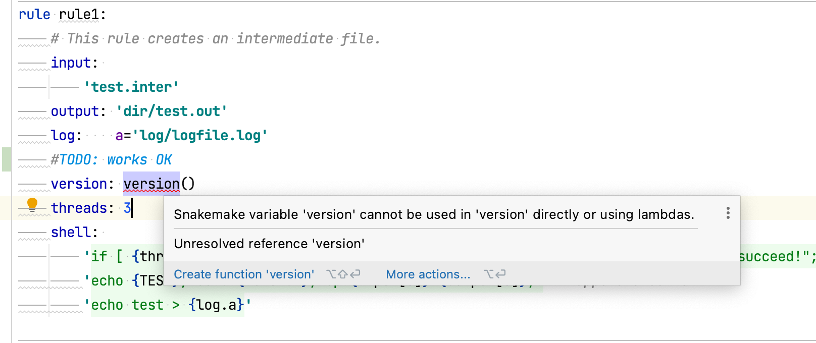 Cannot resolve variables/calls that looks like sections, e.g. 'output ...