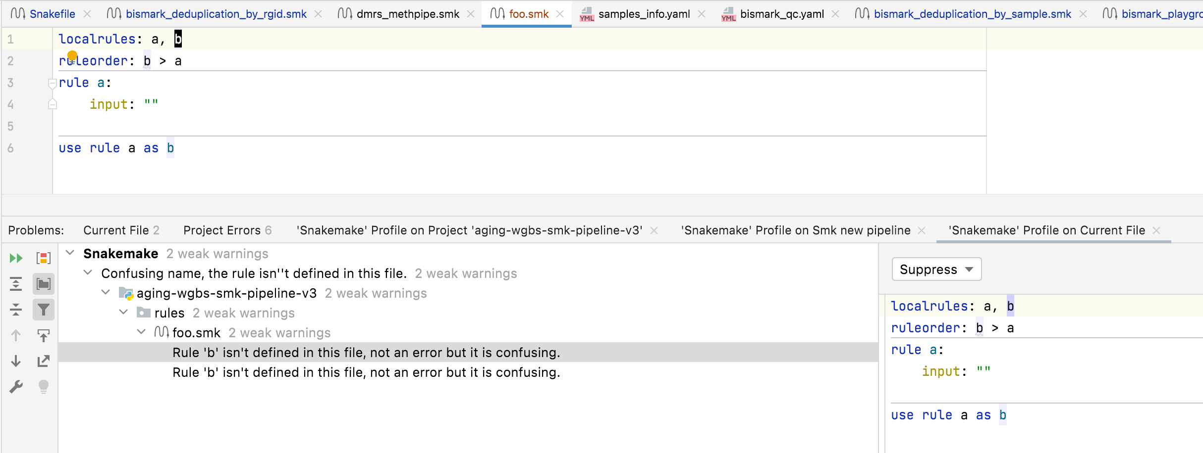 `localrules` and `ruleorder` doesn't understand rules provided by use · Issue #448 · JetBrains ...