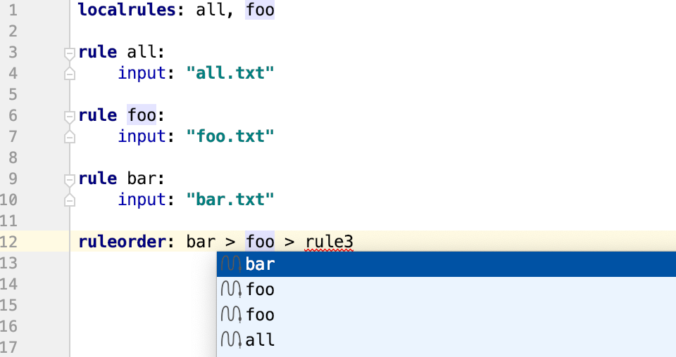 Completion / Resolve for rules name in 'ruleorder' and 'localrules ...