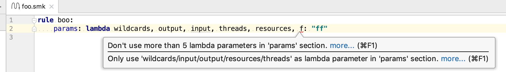 Lambda support for rule params · Issue #27 · JetBrains-Research/snakecharm · GitHub