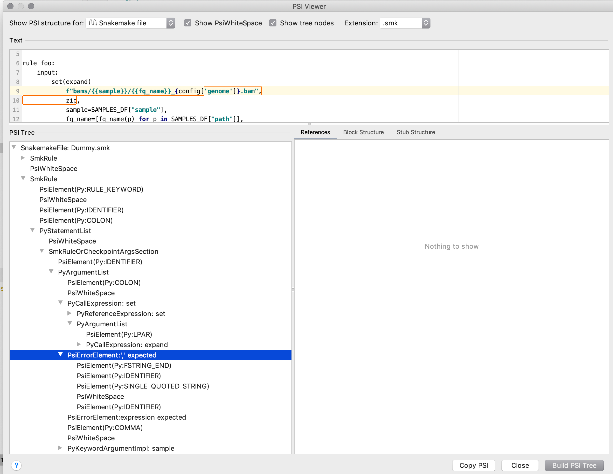 Parsing error false positive · Issue #248 · JetBrains-Research/snakecharm · GitHub