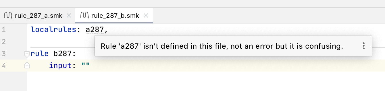 Inspection: rule from other file in localrules · Issue #287 · JetBrains-Research/snakecharm · GitHub