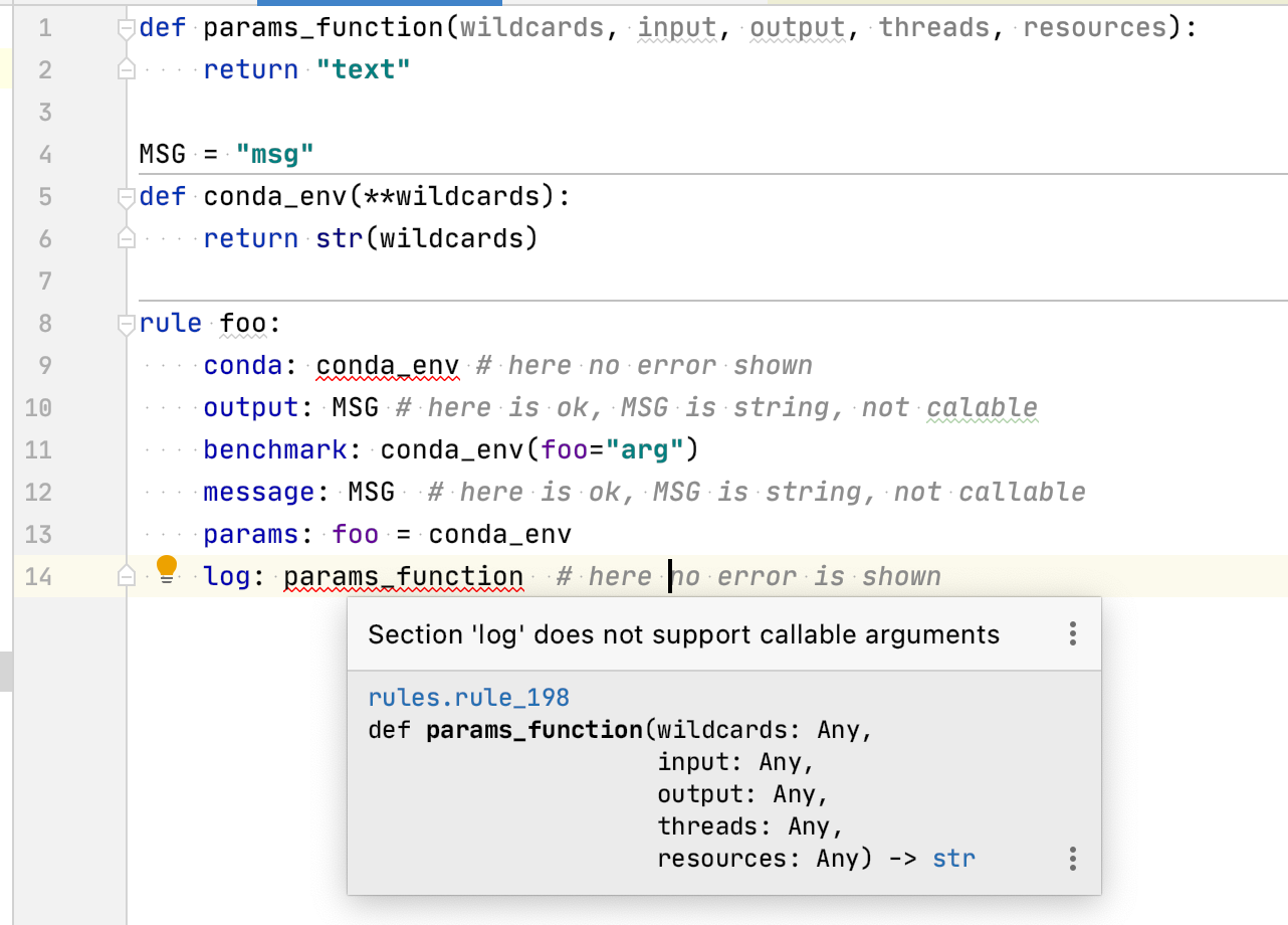 Callables can only be used in certain sections · Issue #198 · JetBrains-Research/snakecharm · GitHub