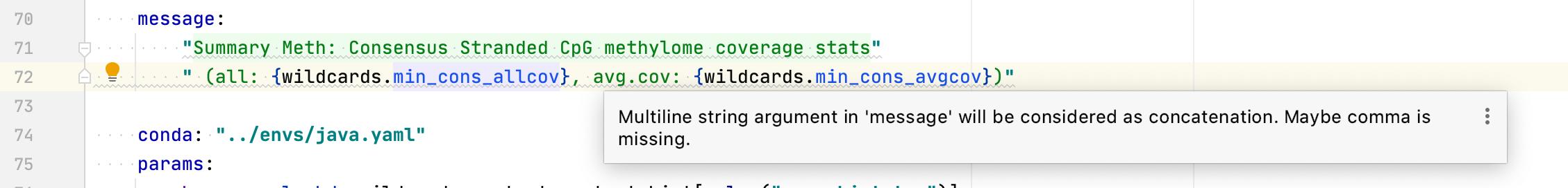 Don't show multiline string arg, may be comma is missing for sections with single arg · Issue ...