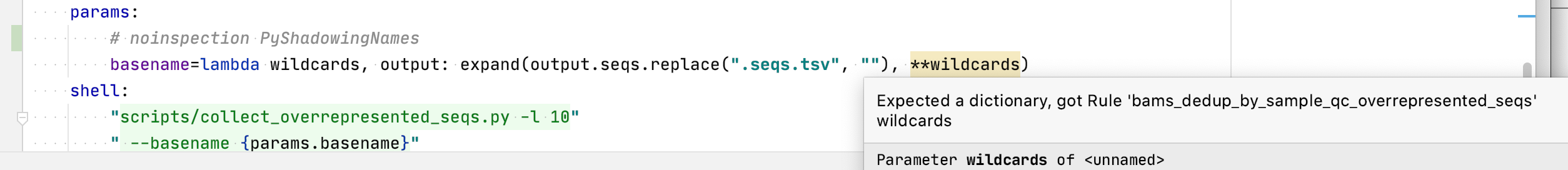 Expected a dictionary, got Rule `rule_name` · Issue #319 · JetBrains-Research/snakecharm · GitHub