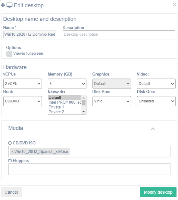 When I start a Desktop installation of a Windows 10 Desktop I don't obtain access to VirtIO ...