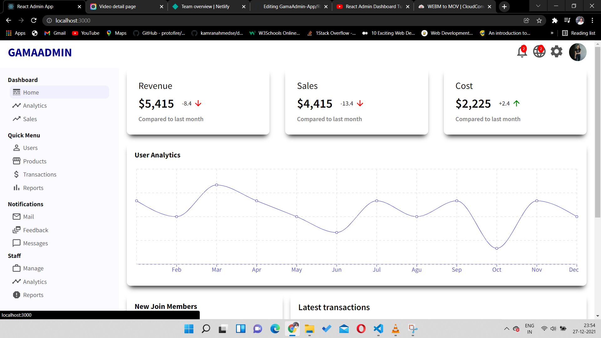 GitHub - jayanth137/GamaAdmin-App: a React admin panel dashboard using React Hooks, Routers and ...
