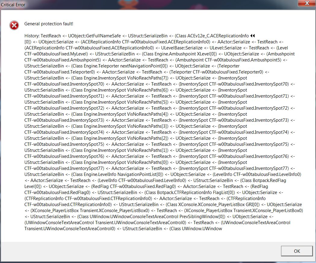 [469c] CRASH - Critical Error - General protection fault ! (ACE) · Issue #1260 · OldUnreal ...