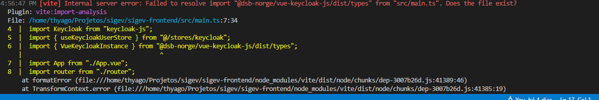[vite] Internal server error: Failed to resolve import "@dsb-norge/vue-keycloak-js/dist/types ...