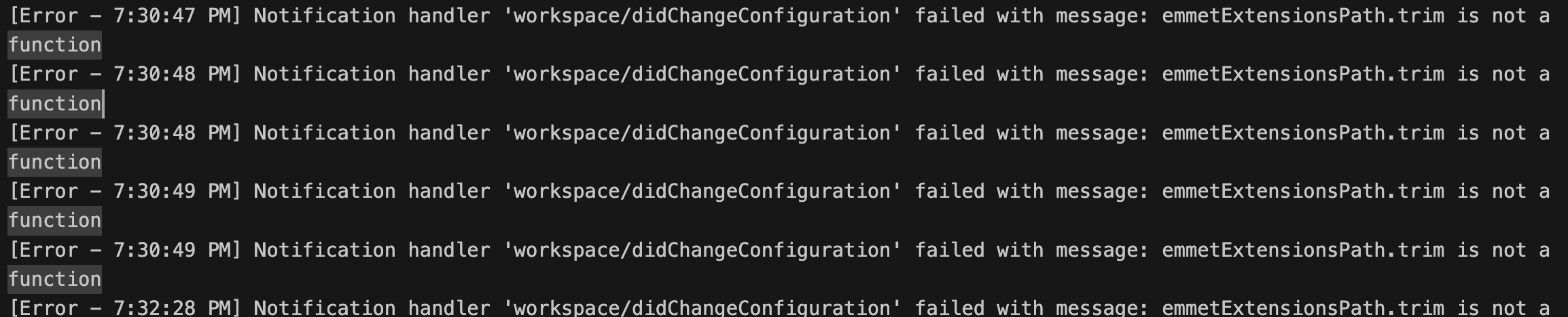 Notification handler 'workspace/didChangeConfiguration' failed with message · Issue #64 ...