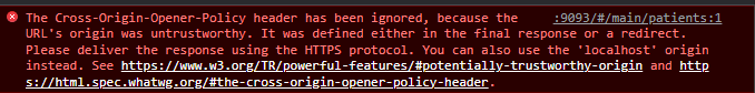 The Cross-Origin-Opener-Policy header has been ignored, because the URL's origin was ...