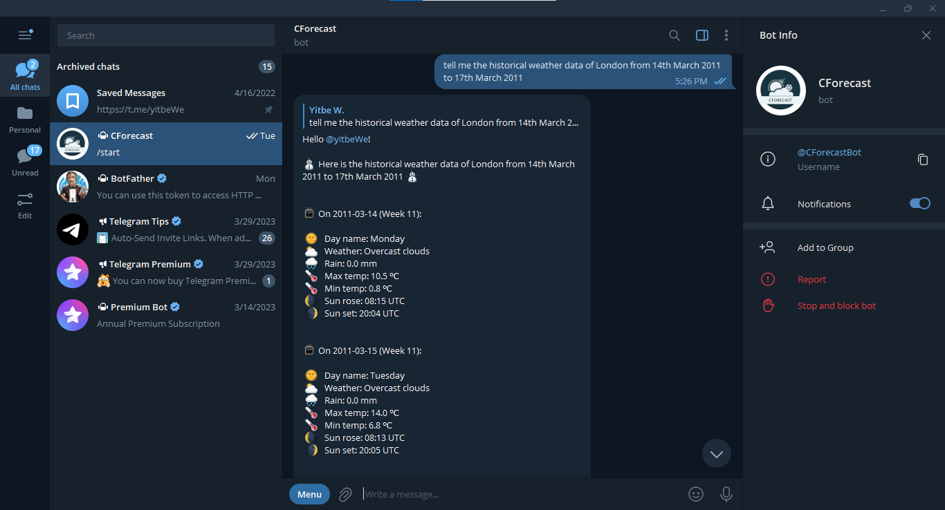 GitHub - yitbehisbro/CForecast: Chatbot-based current, upcoming, and historical weather ...