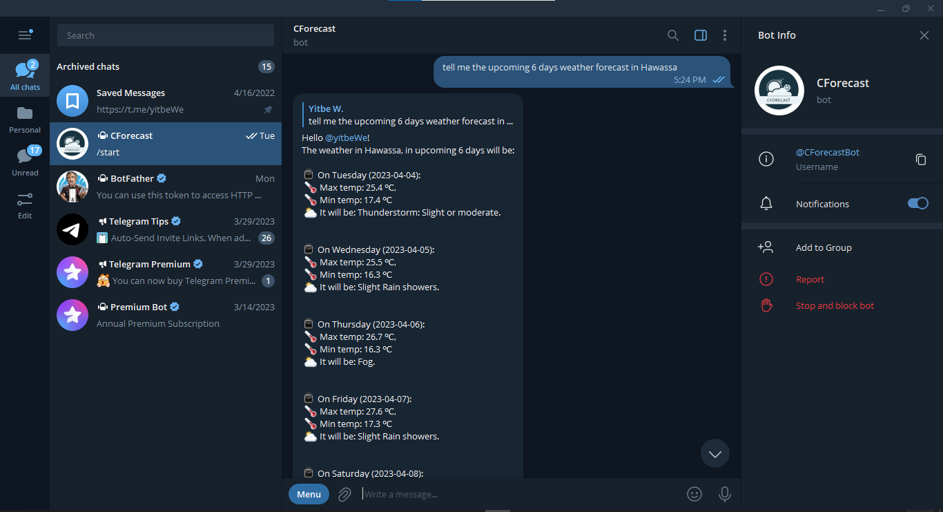 GitHub - yitbehisbro/CForecast: Chatbot-based current, upcoming, and ...