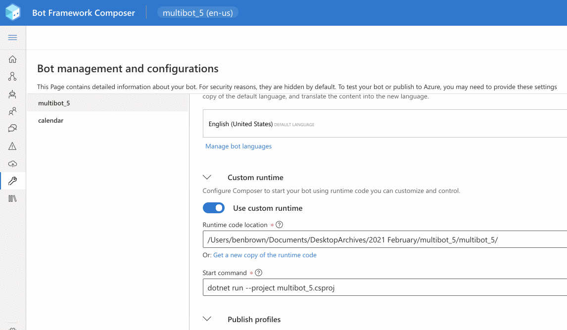 The runtime settings section of the settings page is incorrectly tied to the root bot · Issue ...