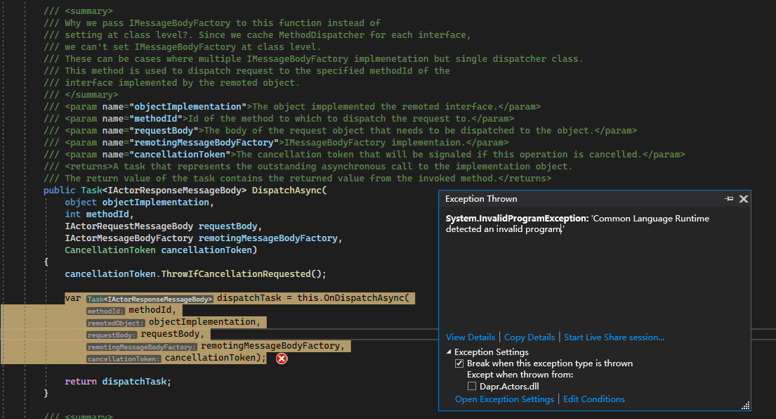 Call Actor Throw Invalidprogamexception · Issue 705 · Daprdotnet Sdk
