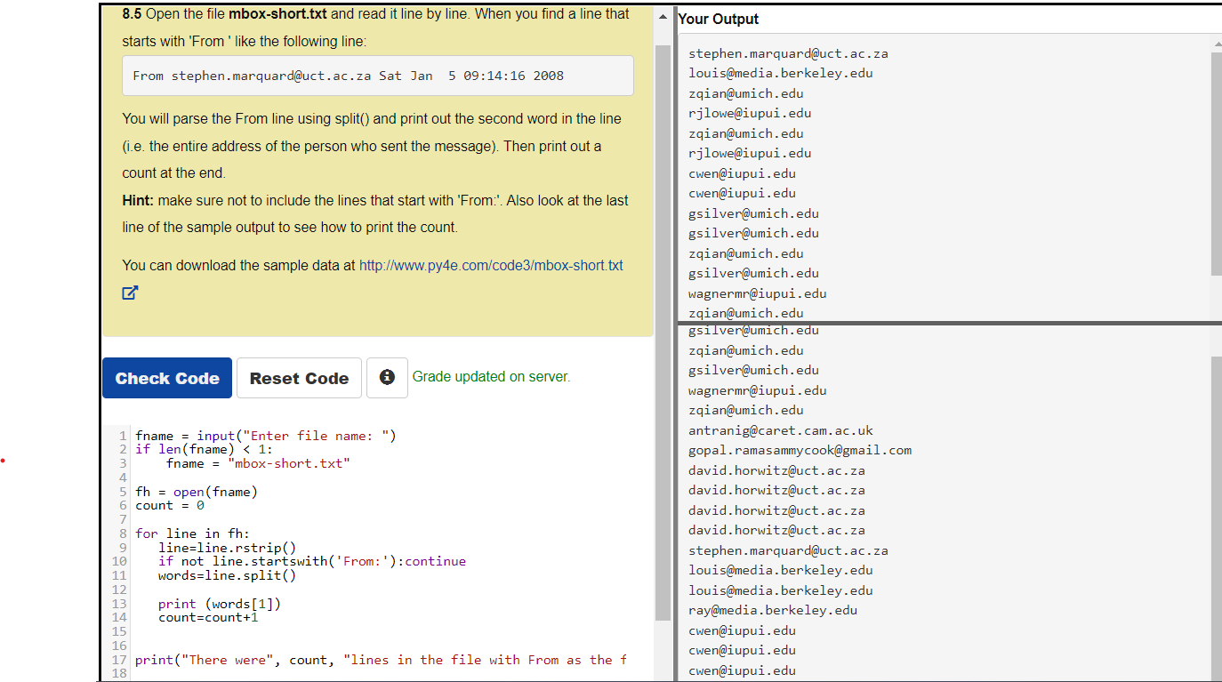 8 5 Open The File Mbox short txt And Read It Line By Line When You Find A Line That Starts With 