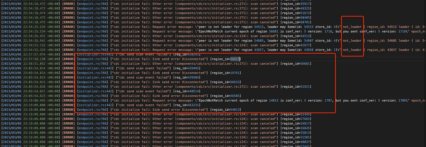 TiKV reports cdc initialize fail: Other error [components/cdc/src/endpoint.rs:1146]: scan ...