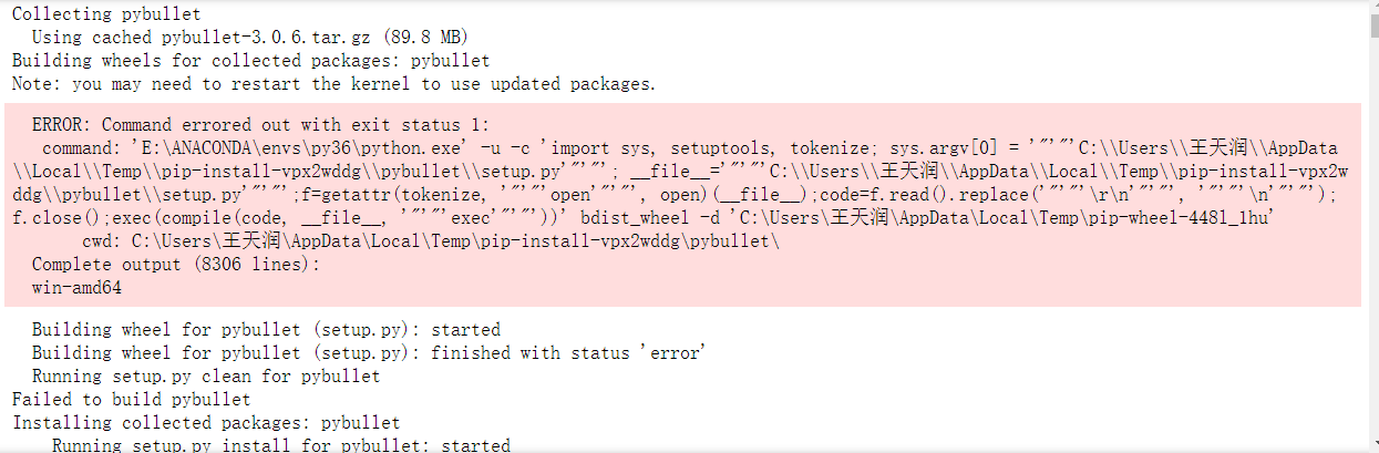 I installed tensor flow and baseline under python3.6 environment, but still can't install ...
