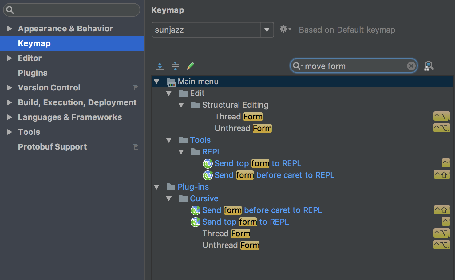 Can't turn off Move Form Up/Down in Keymap settings · Issue #1891 · cursive-ide/cursive · GitHub