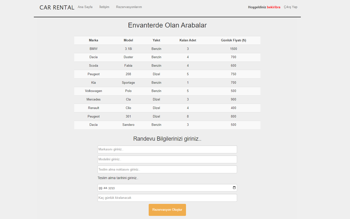 GitHub - BekirKurt/carRental