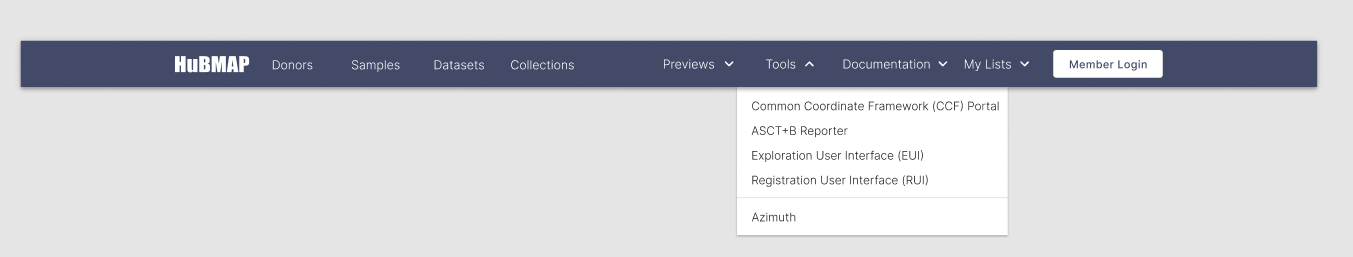 Implement new {Tools,Atlas,...} menu · Issue #1689 · hubmapconsortium/portal-ui · GitHub
