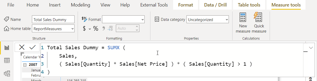 Measure with Boolean array operation causes format string to be ...