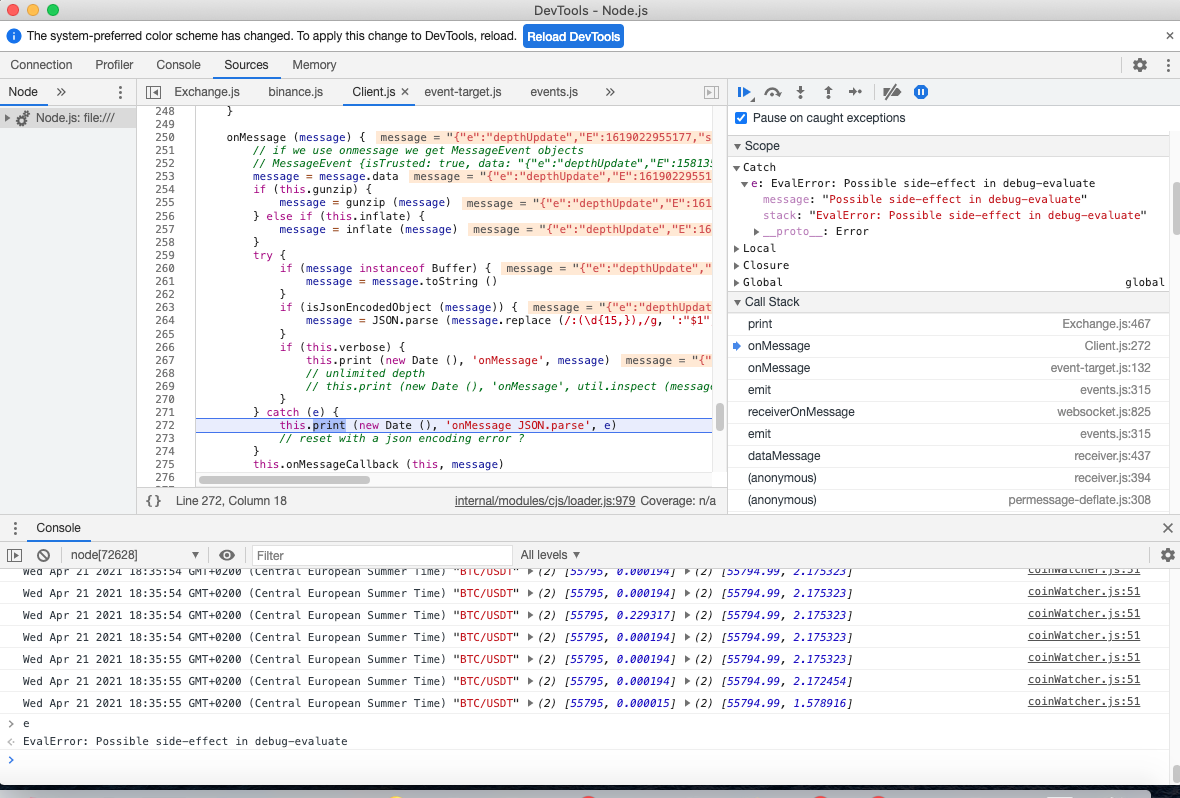 Strange watchOrderBook bug(?) while debugging with DevTools (JS) · Issue #9044 · ccxt/ccxt · GitHub
