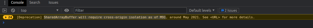 I'm getting this warning in console when using ffmpeg.wasm "SharedArrayBuffer will require cross ...