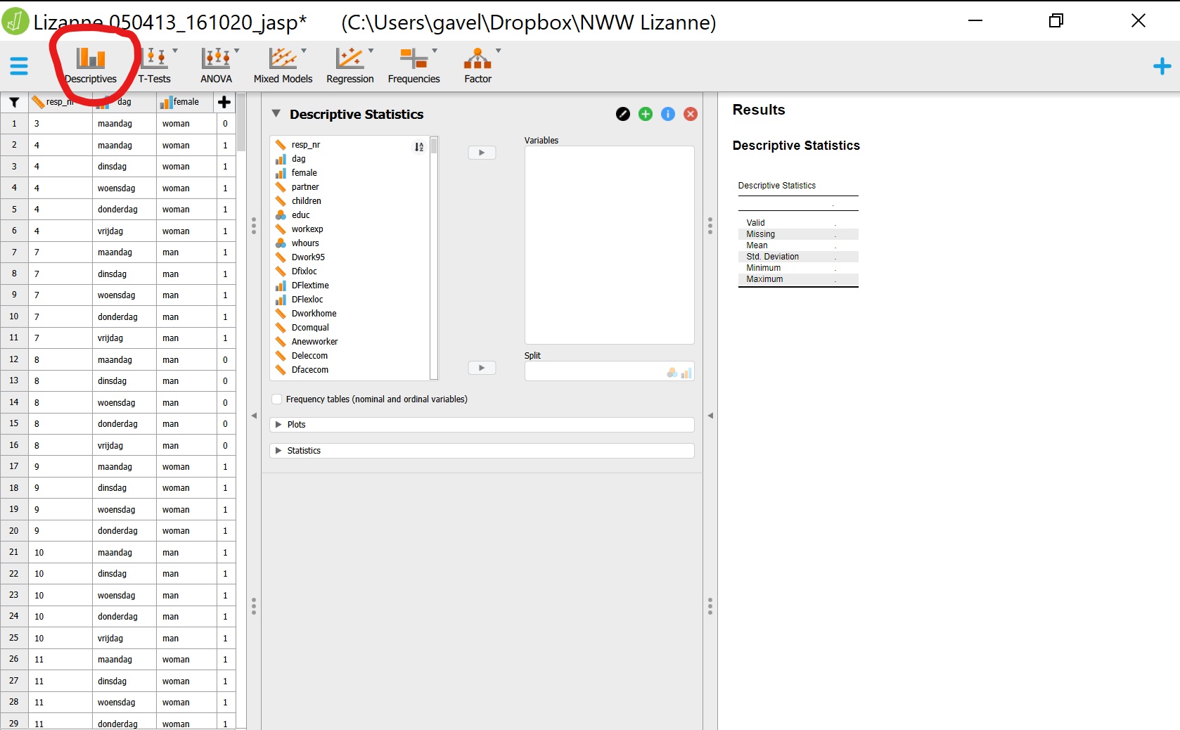 Descriptives does not have the drop down menu options · Issue #1009 · jasp-stats/jasp-issues ...