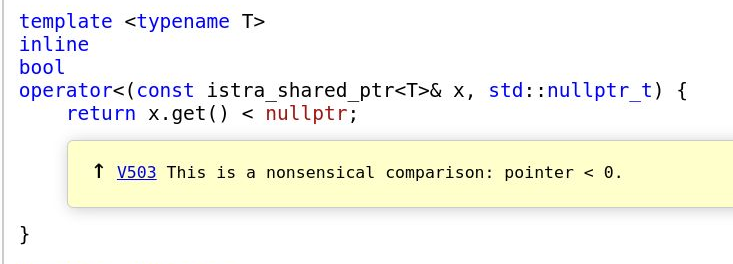 shared_ptr: static analysis reports 'nonsensical comparison' · Issue #1009 · scylladb/seastar ...