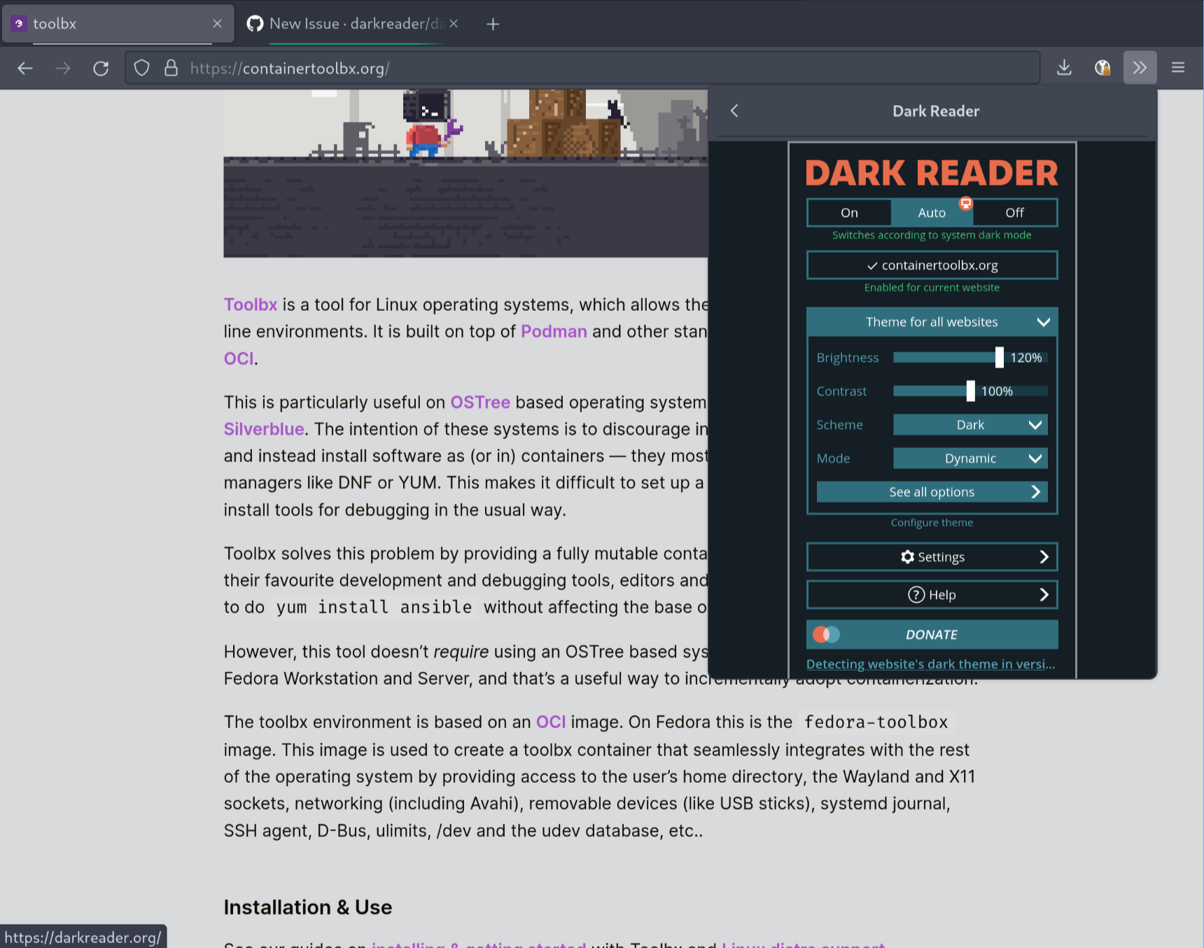 [Broken Website] Colours are inverted for https://containertoolbx.org ...