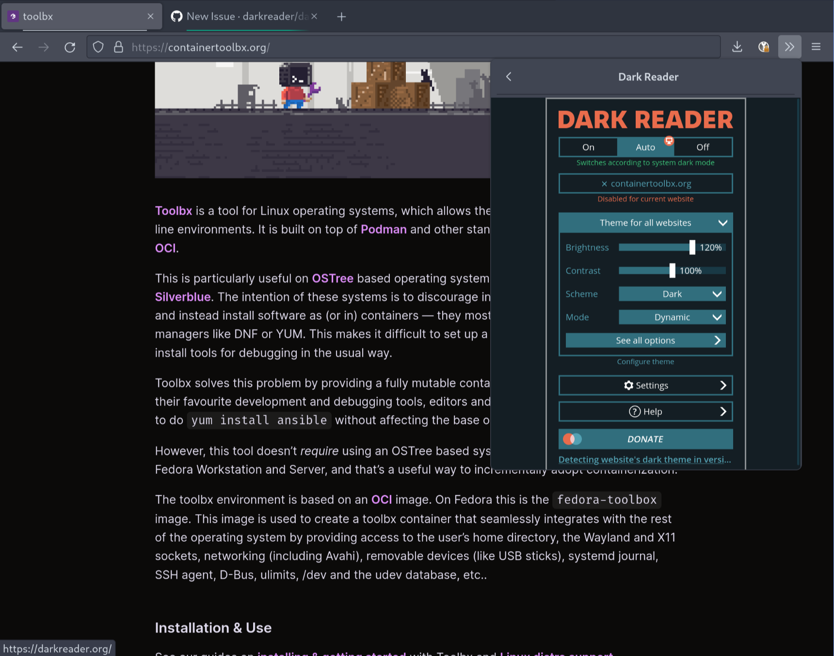 [Broken Website] Colours are inverted for https://containertoolbx.org ...