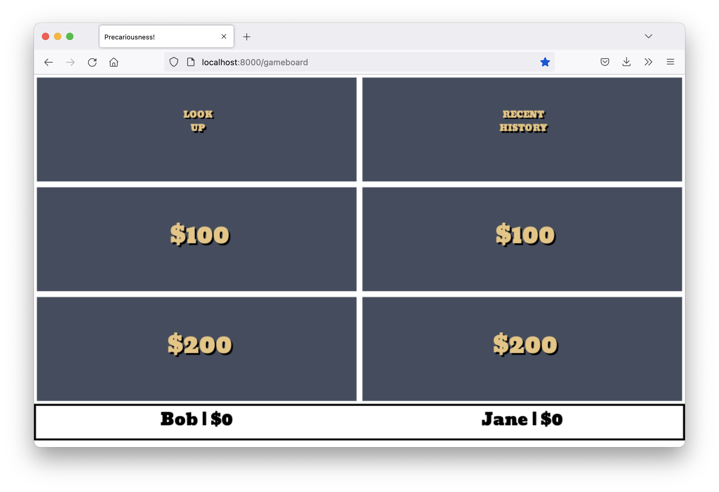 GitHub - gardnerdickson/precariousness: A familiar Jackbox-like trivia game