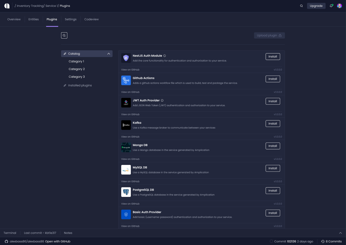 Show categories on the `plugins` tab of a service · Issue #7109 · amplication/amplication · GitHub