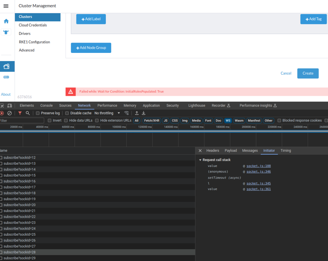 Error while creating EKS cluster from Rancher UI with untrusted certs - Failed while: Wait for ...