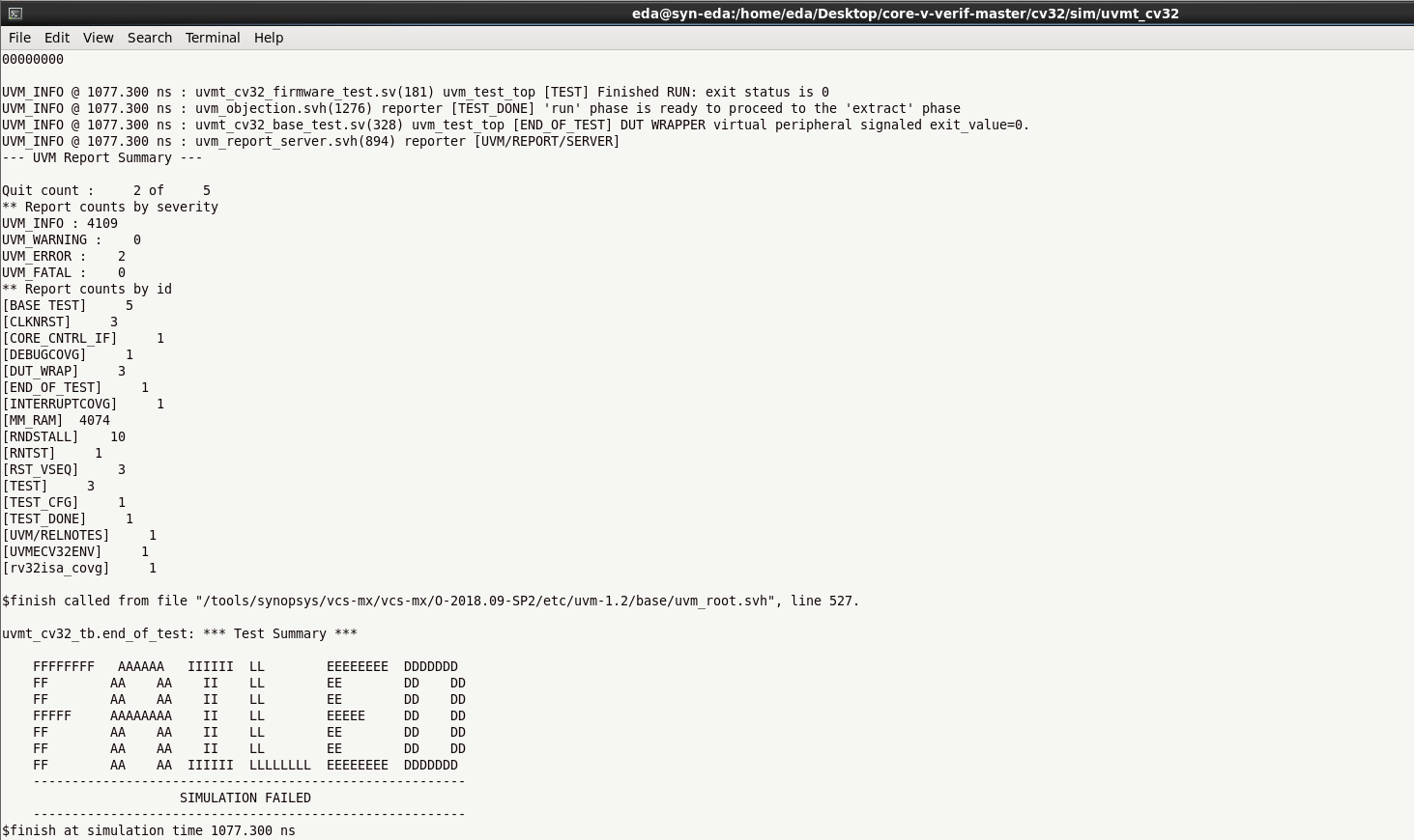 "UVM_ERROR @ 777.300 ns : mm_ram.sv(315) reporter [MM_RAM] Cannot open signature file C-JAL ...