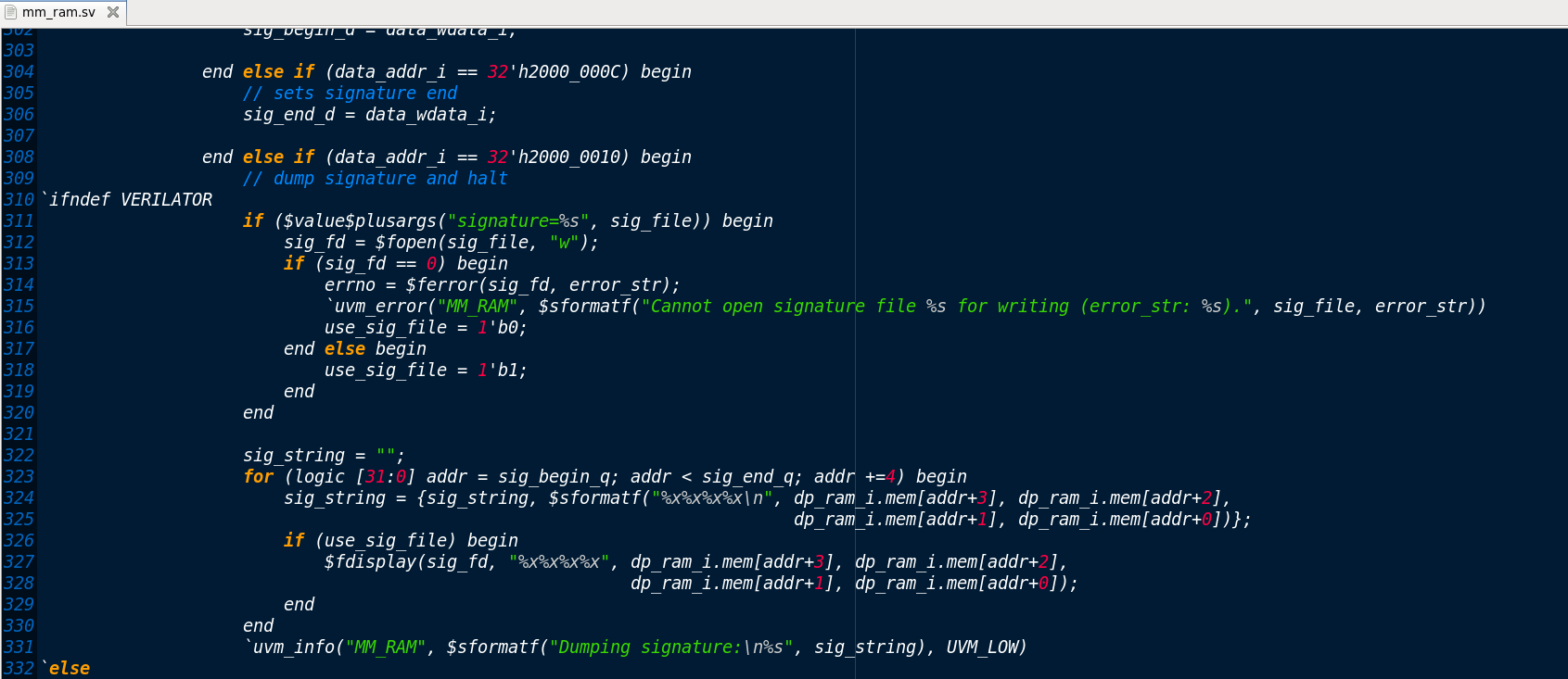 "UVM_ERROR @ 777.300 ns : mm_ram.sv(315) reporter [MM_RAM] Cannot open signature file C-JAL ...
