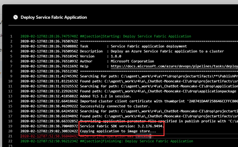 Azure DevOps Service Fabric Copying application to image store timeout ...